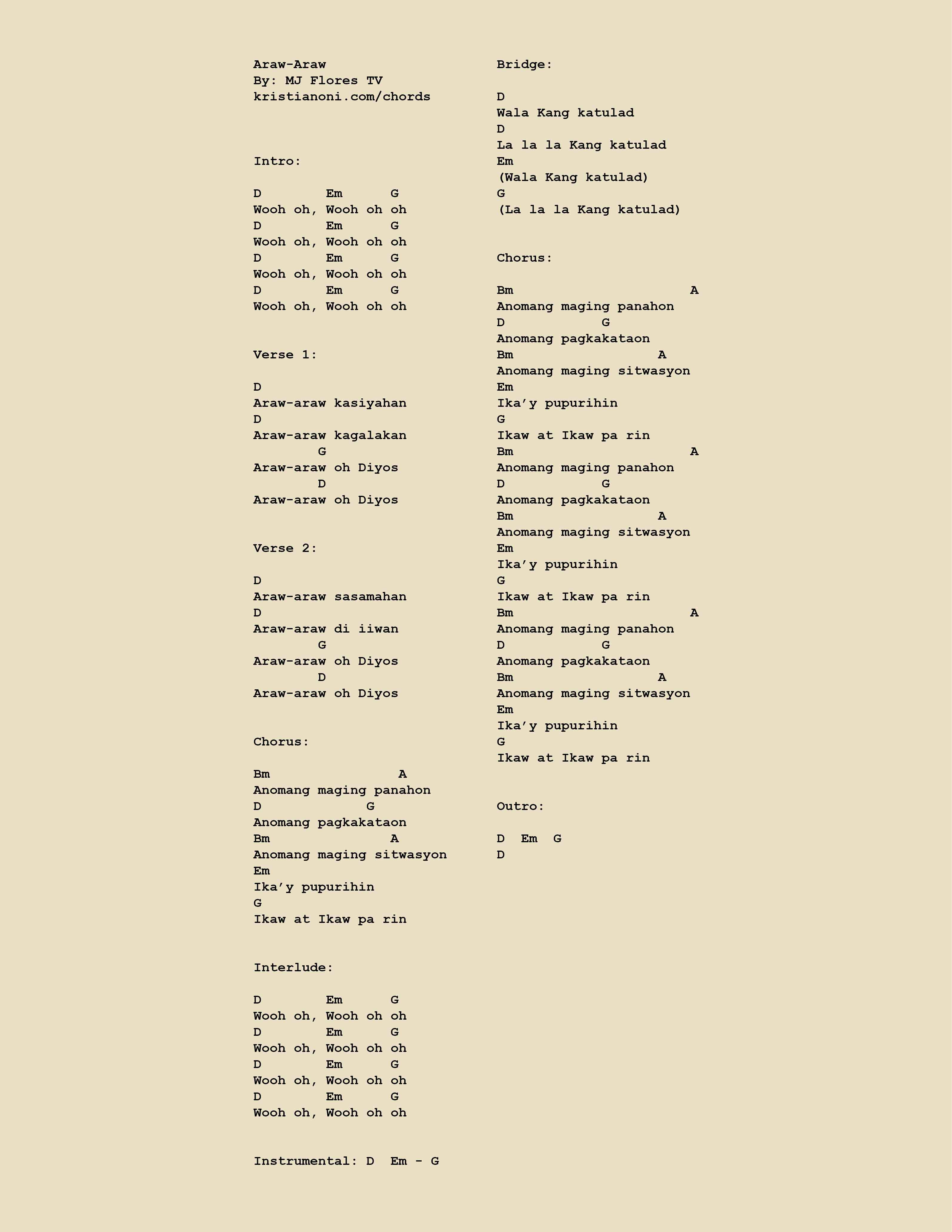 Araw-Araw Chords - MJ Flores TV