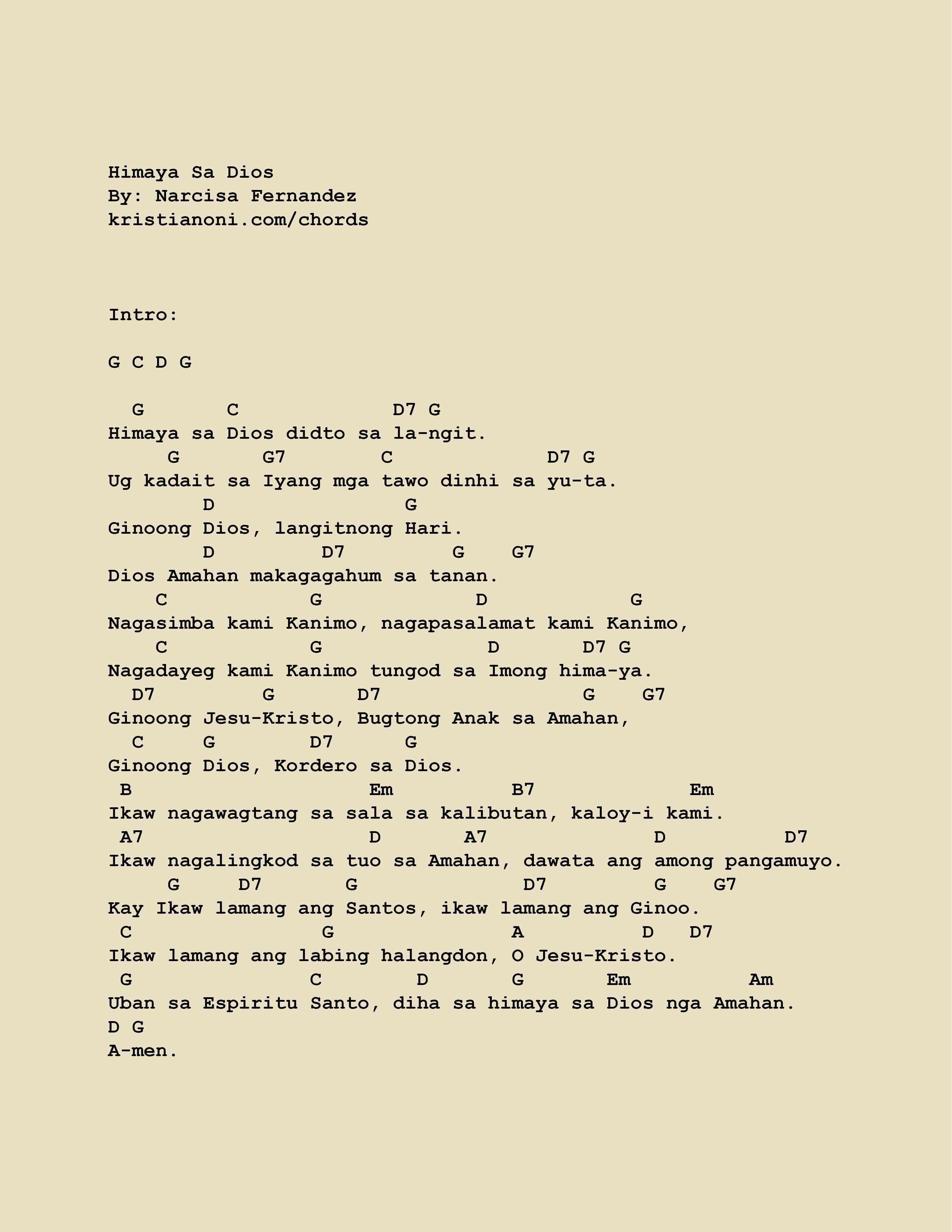 Himaya Sa Dios Chords - Narcisa Fernandez