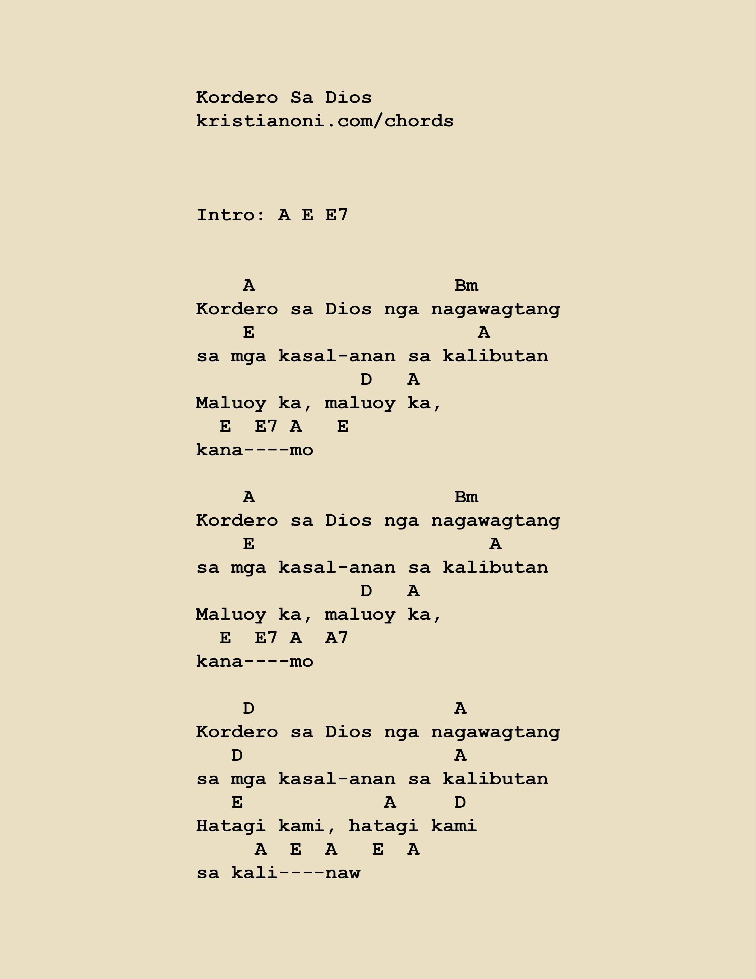 Kordero Sa Dios Chords